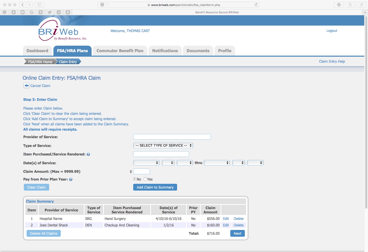 Submitting Claims - Walk Through | Benefit Resource, Inc.