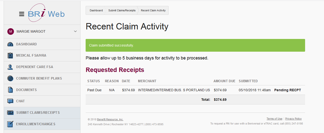 Submitting Receipts – Walk Through | Benefit Resource, Inc.