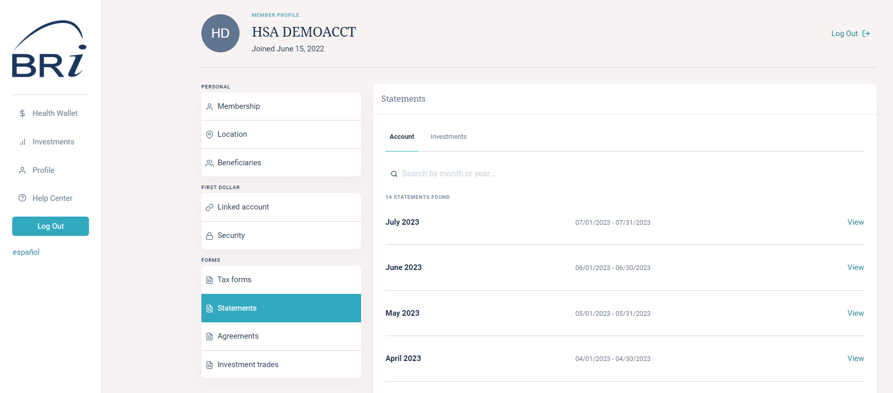 HSA Member Portal | BRI | Benefit Resource