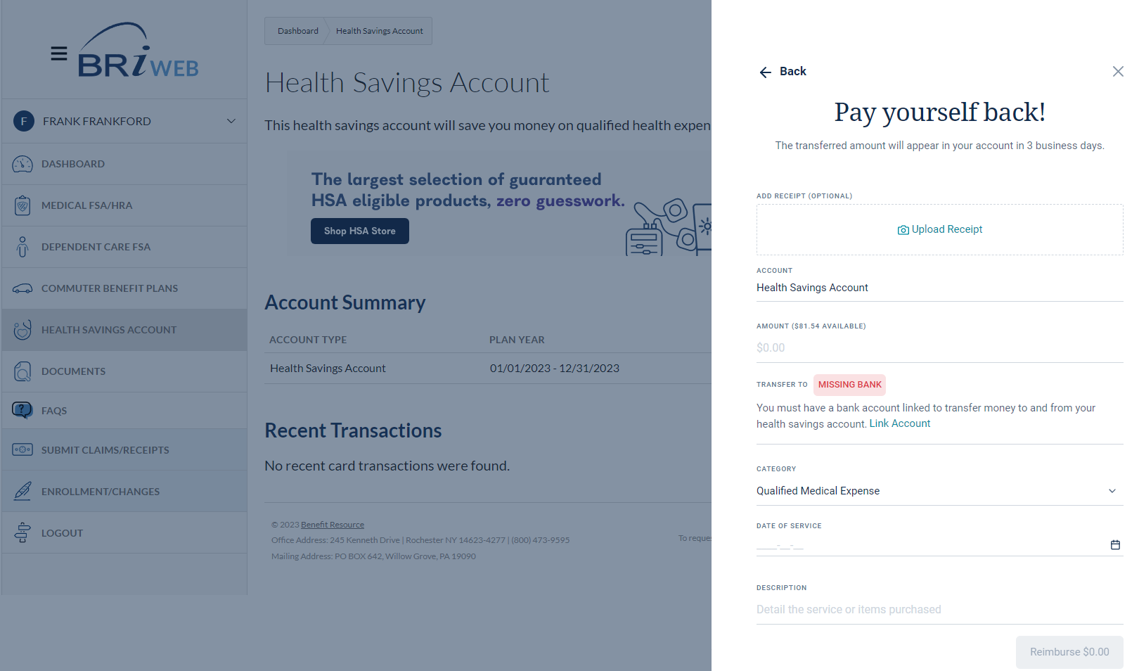 HSA Member Portal | BRI | Benefit Resource